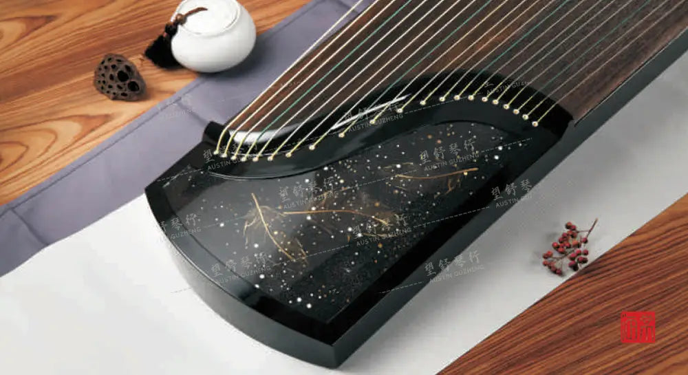 Haitang Guzheng 海棠国乐古筝 carved paulownia with painting 挖筝 Golden Autumn ...